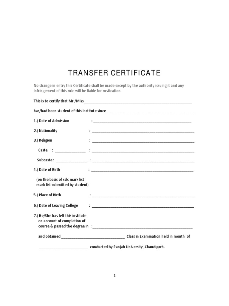 Transfer Certificate Template | PDF