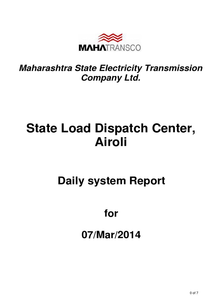 State Load Dispatch Center, Airoli: Daily System Report | PDF ...