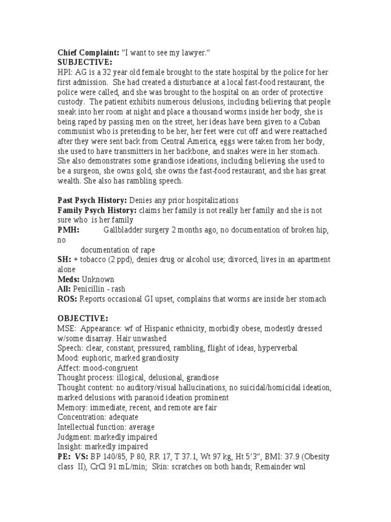 Sample SOAP Case 72 - Schizophrenia | PDF | Antipsychotic | Dystonia