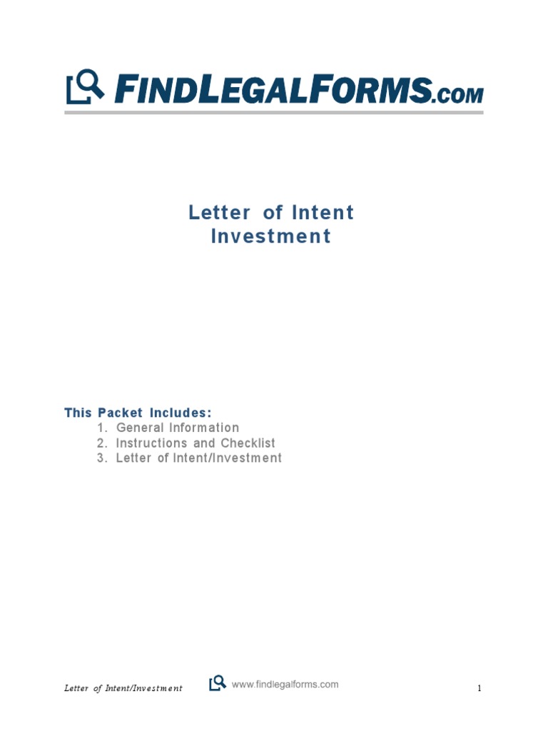 Investment Letter of Intent | Due Diligence | Securities (Finance)