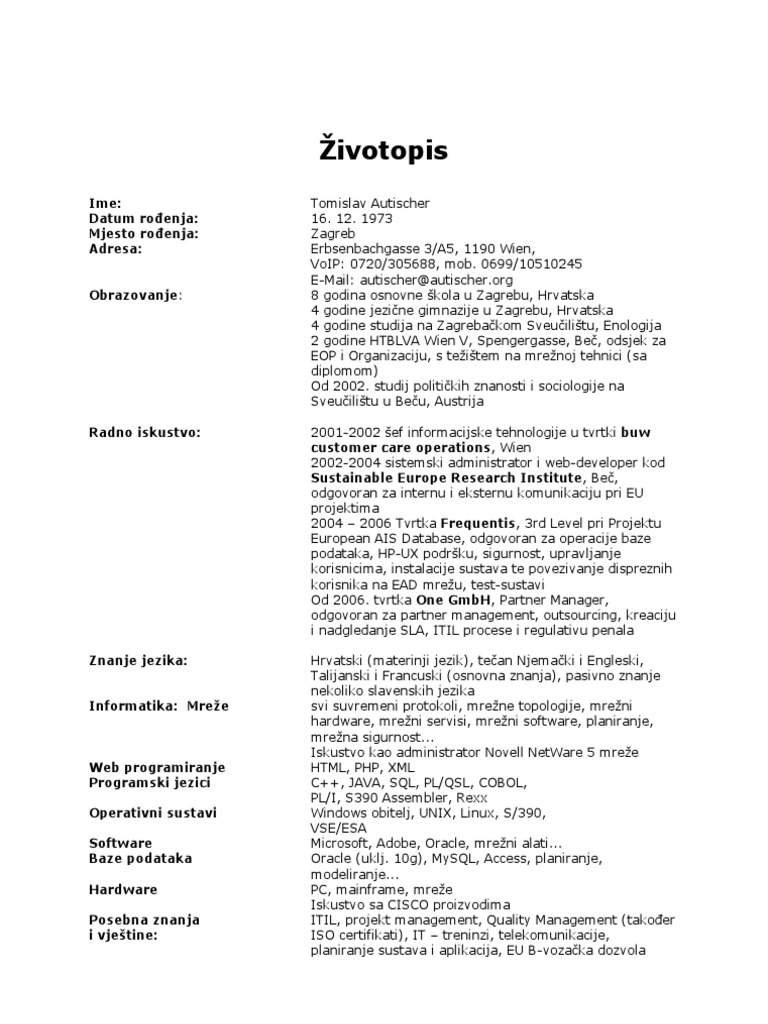 Zivotopis | PDF