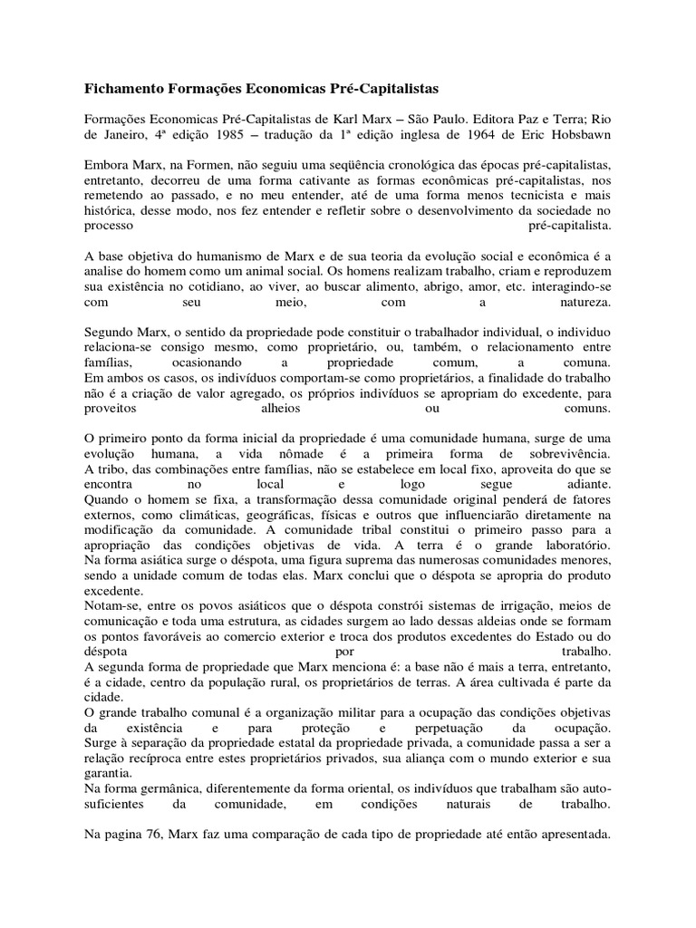 Formação Econômica Pré-Capitalista | PDF | Karl Marx | Economia