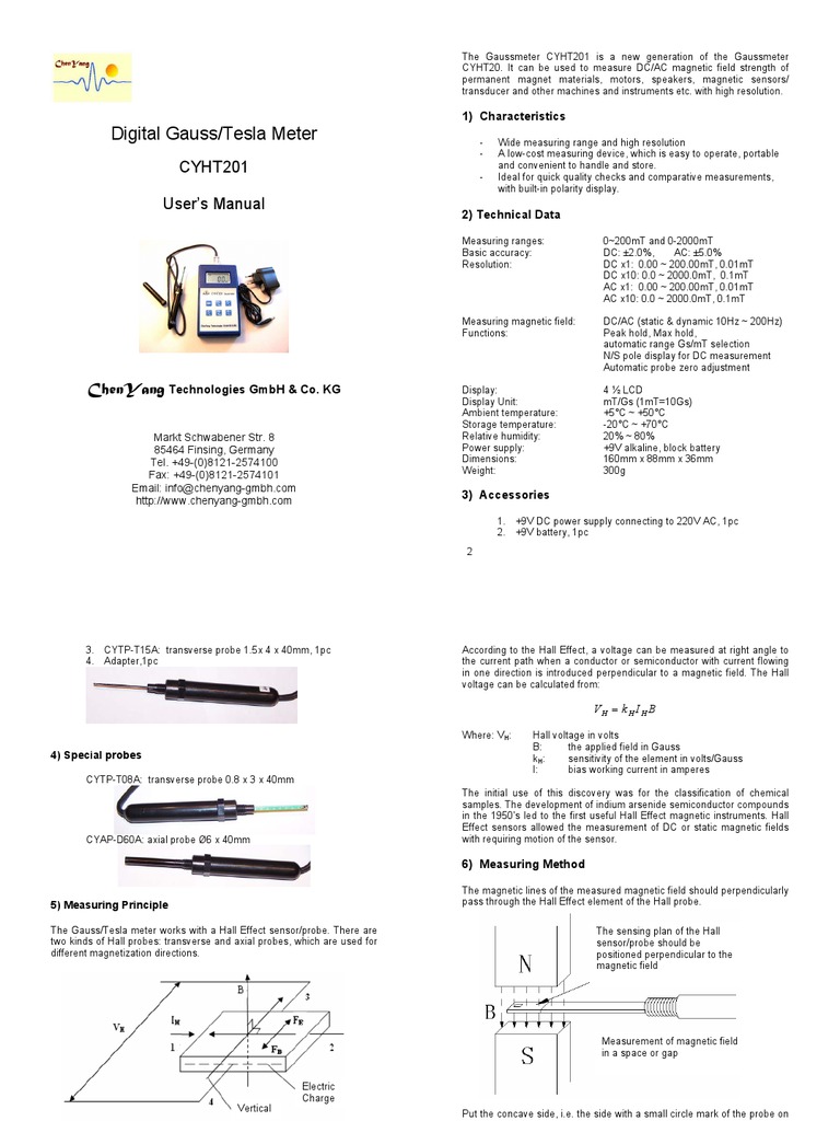 Teslameter CYHT201-User's Manual | PDF | Magnetometer | Physical Quantities