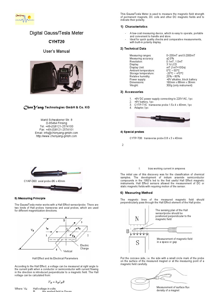 Teslameter CYHT20-User's Manual | PDF | Electrical Components | Equipment
