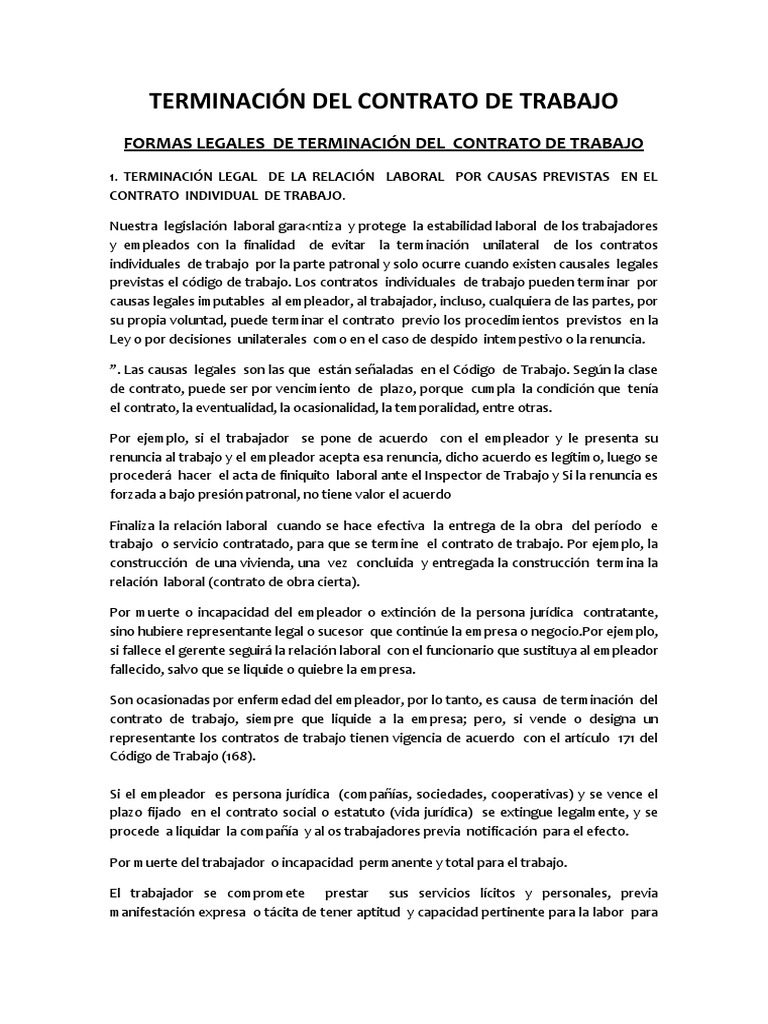 Terminación Del Contrato de Trabajo | PDF | Relaciones laborales ...