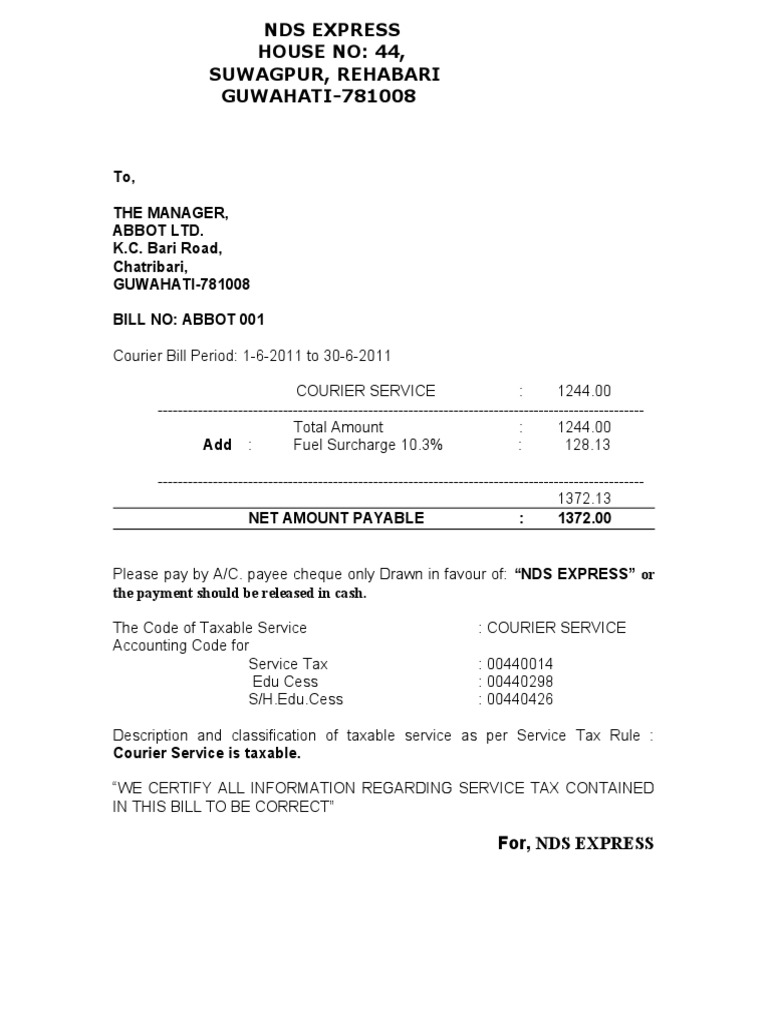 NDS Express Courier Billing Details | PDF