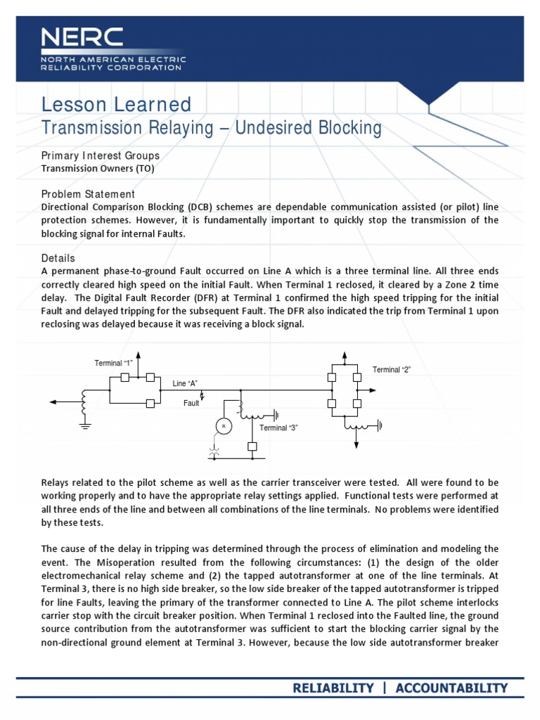 Lessons Learned Document Library-LL 20130401 Transmission Relaying Undesired Blocking | PDF ...