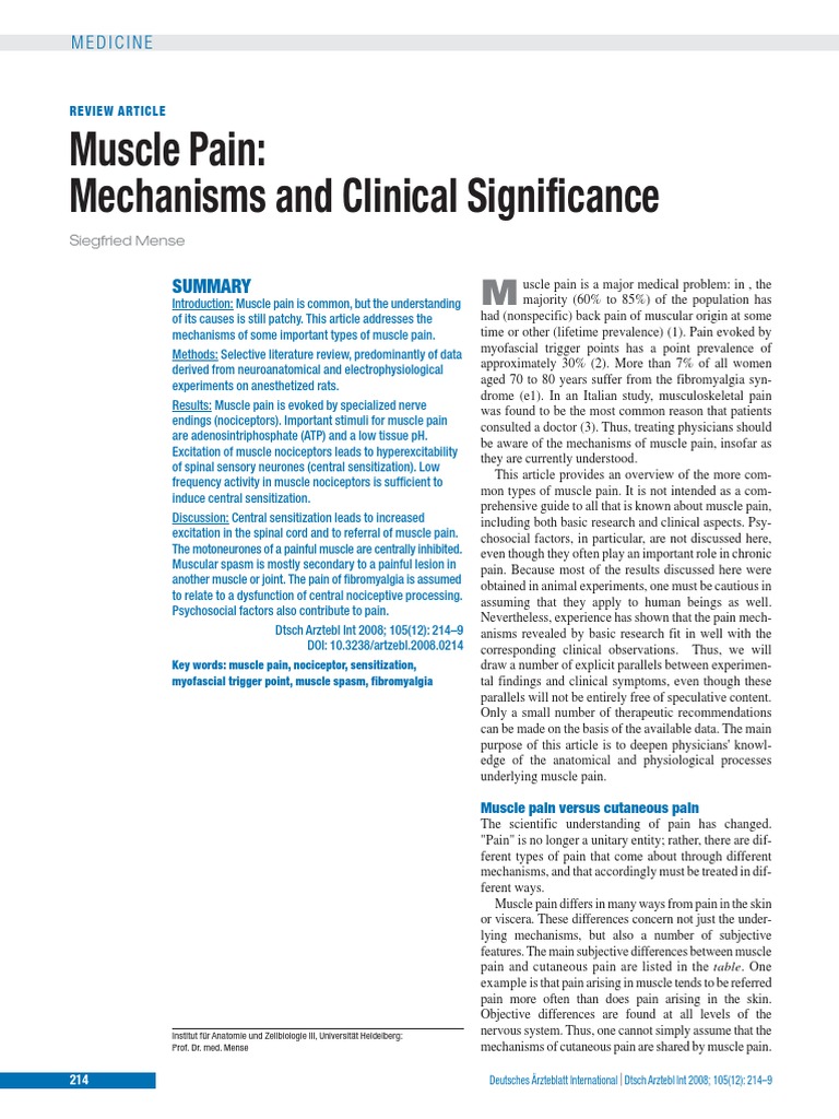 Muscle Pain, Mechanisms and Clinical Significance | PDF | Self ...