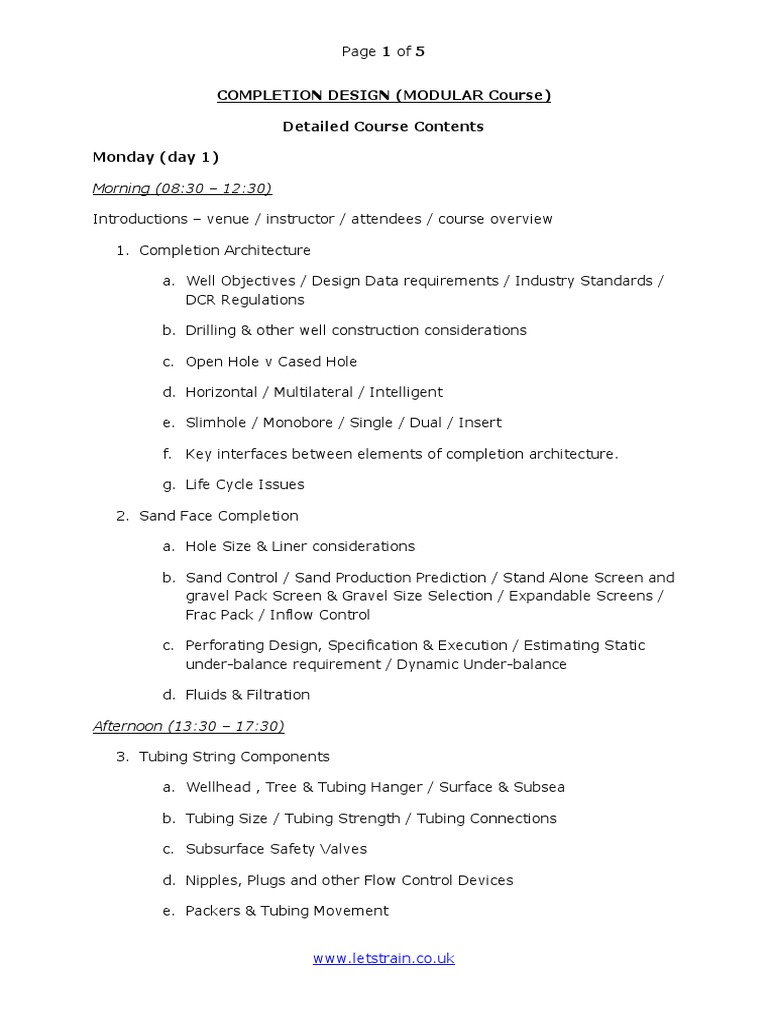 Completion Design Course Detailed Timetable | PDF | Strength Of ...