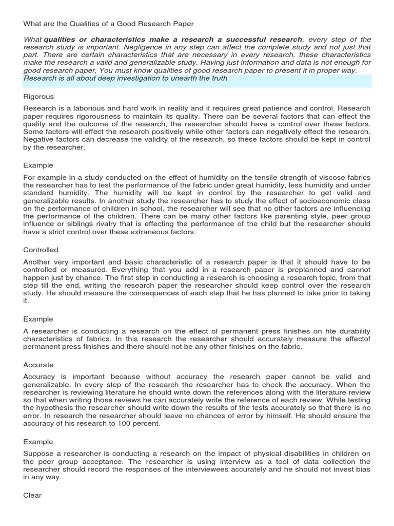 What Are The Qualities of A Good Research Paper | PDF | Accuracy And ...