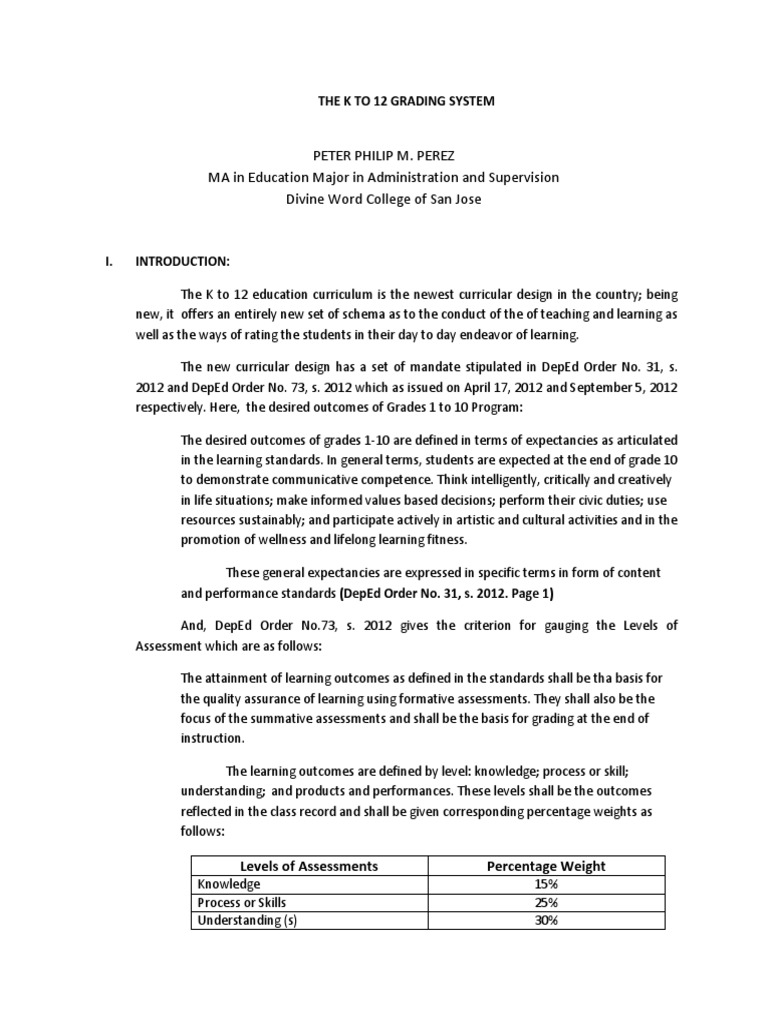 The K To 12 Grading System of The Philippines | PDF | Educational ...