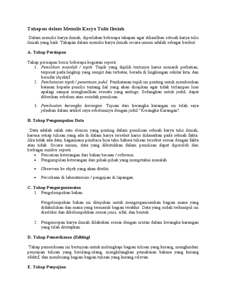 Tahapan Dalam Menulis Karya Tulis Ilmiah | PDF