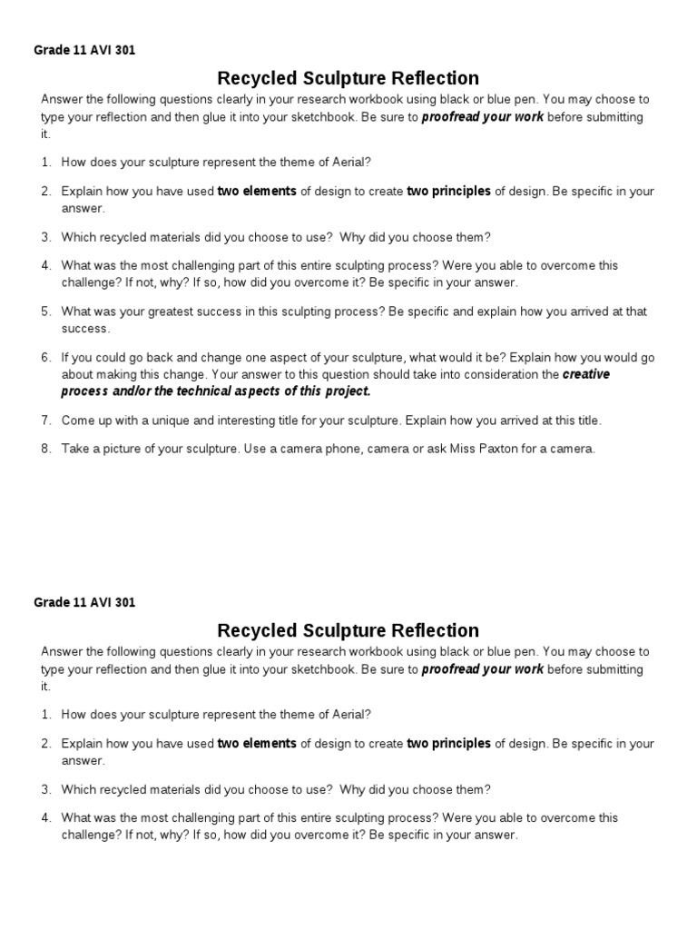 Grade 11 Sculpture Reflection | PDF
