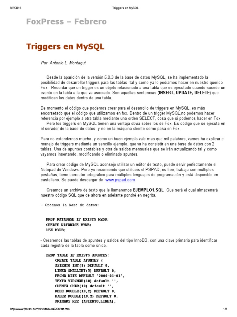 Triggers en MySQL PDF | PDF | Bases de datos | Diseño de software