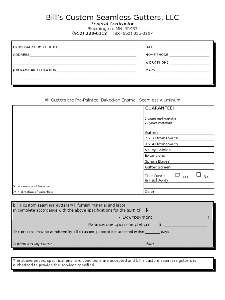 Bill's Custom Seamless Gutters Proposal | PDF