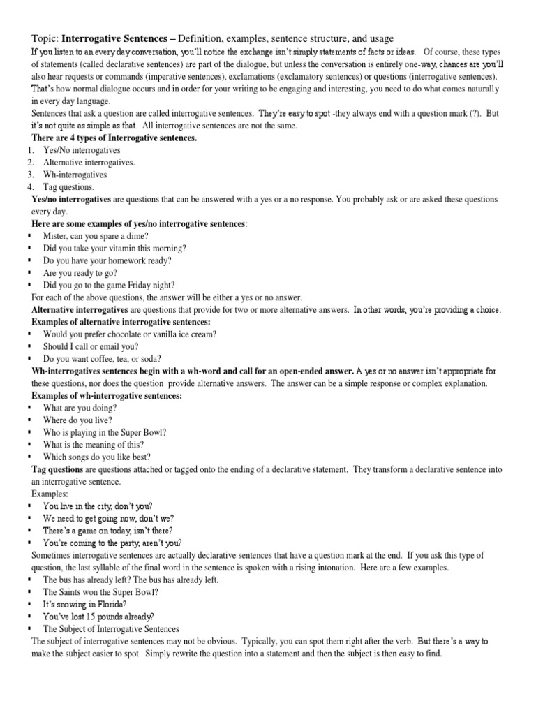 Interrogatives | PDF | Question | Sentence (Linguistics)