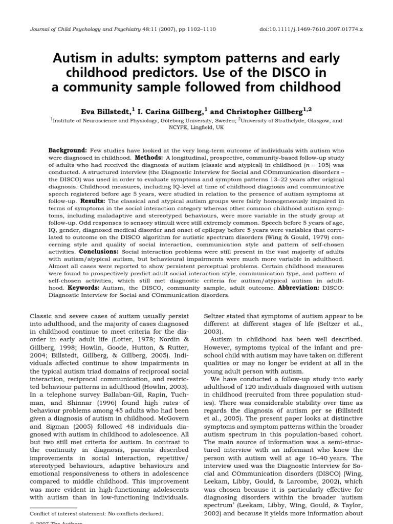 DISCO Outcomes in Adult Autism Study | PDF | Autism | Autism Spectrum