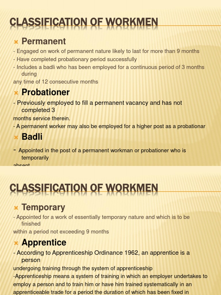 Classification of Workmen in Labour Law | PDF | Apprenticeship | Shift Work