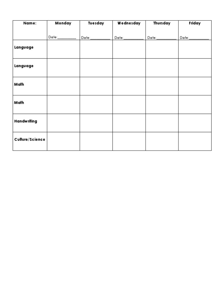 Weekly Montessori Lesson Plan Template | PDF