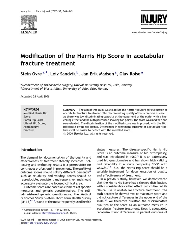 Modified Harris Hip Score for Fractures | PDF | Percentile | Anatomical ...