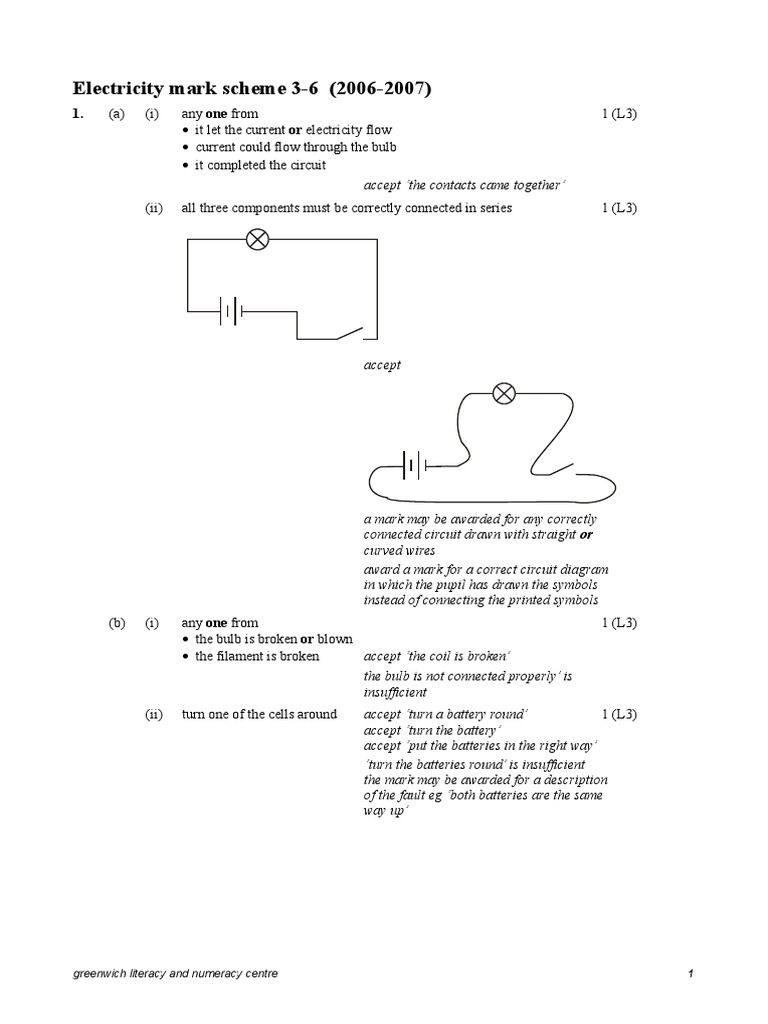 Electricity Marks Scheme | PDF | Components | Electrical Equipment