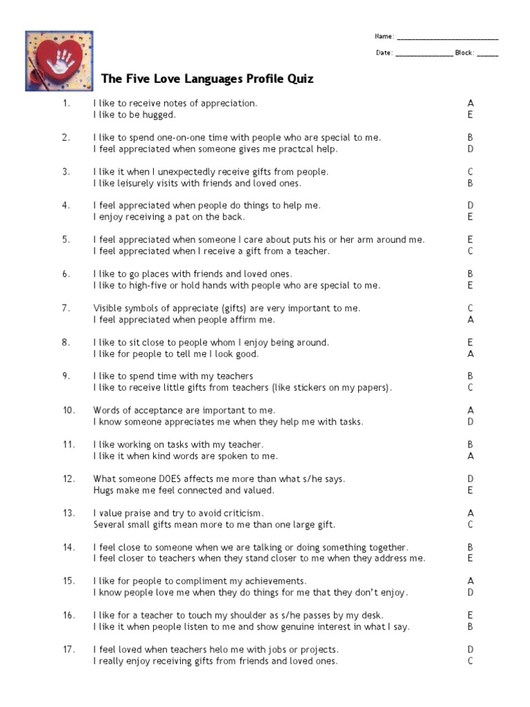 The Five Love Languages Profile Quiz Children | PDF