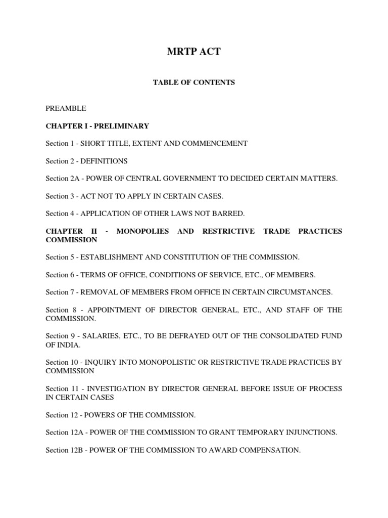 MRTP Act: Guide for Legal Experts | PDF | Government Of India | Banks