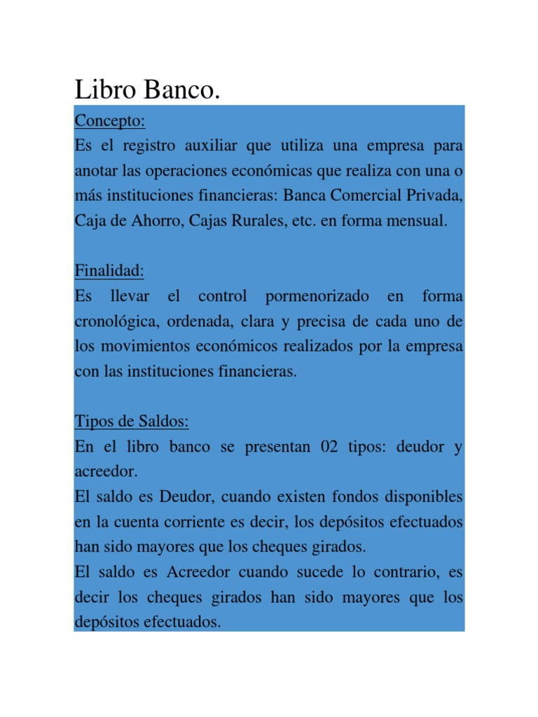 Libro Banco | PDF | Cuenta de transacción | Bancos