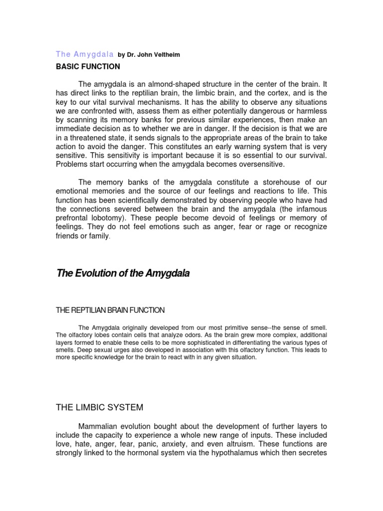 The Evolution of The Amygdala: Basic Function | PDF | Amygdala | Limbic ...