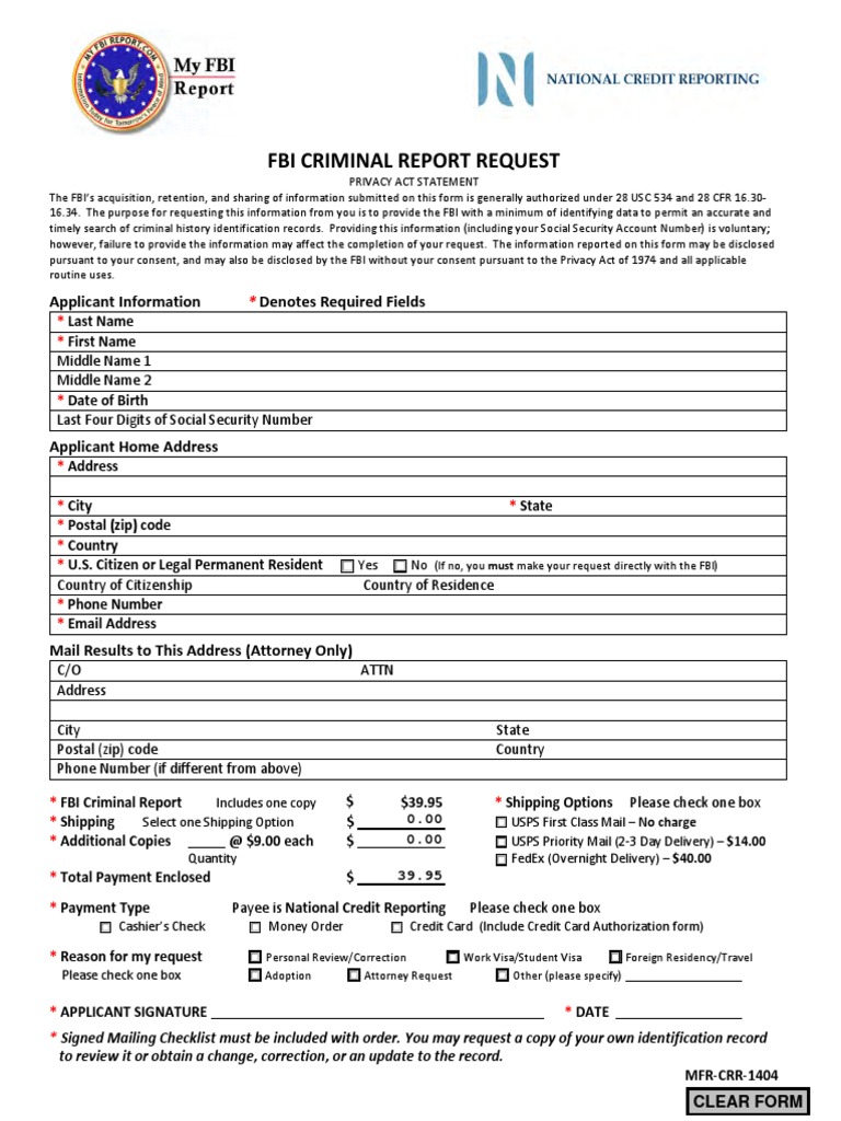 96-FBI Criminal Report Request | PDF | United States Postal Service ...