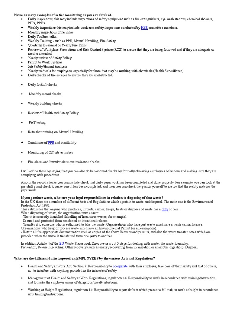 IOSH Question Time1-2 | PDF | Personal Protective Equipment | Waste ...