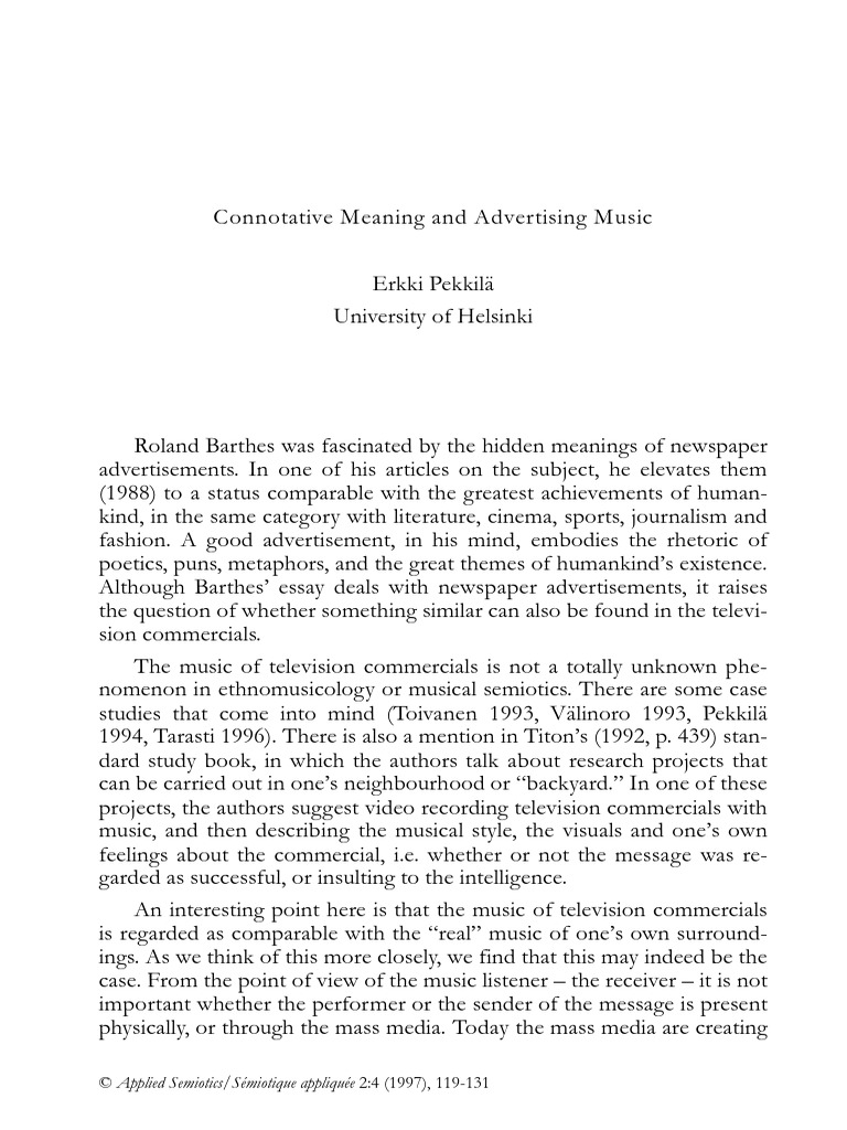 Connotative Meaning and Ad Music | PDF | Television Advertisement ...