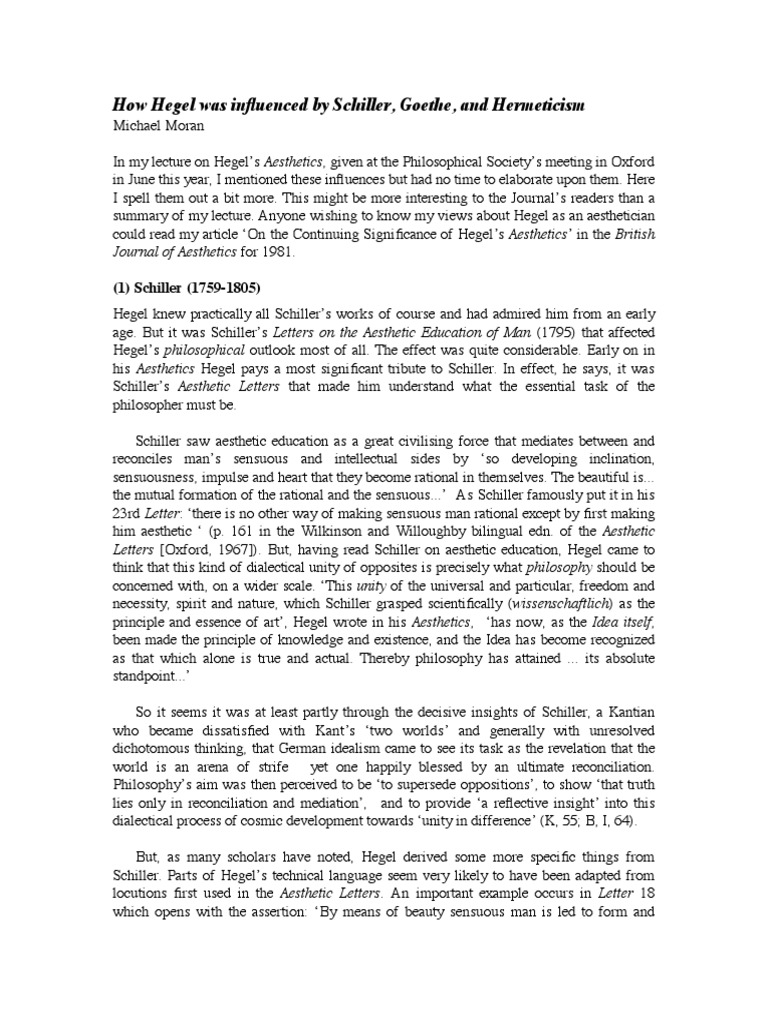 How Hegel was influenced by Schiller, Goethe, and Hermeticism | PDF ...