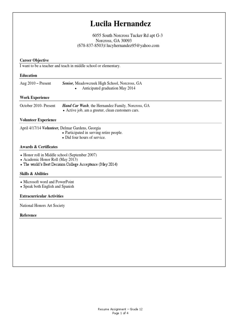 Grade 12 Resume for Future Teacher | PDF | Career & Growth