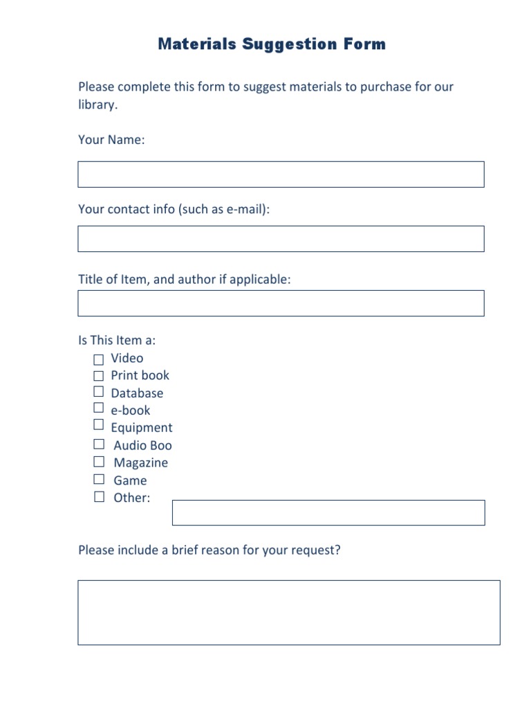 Library Materials Suggestion Form | PDF