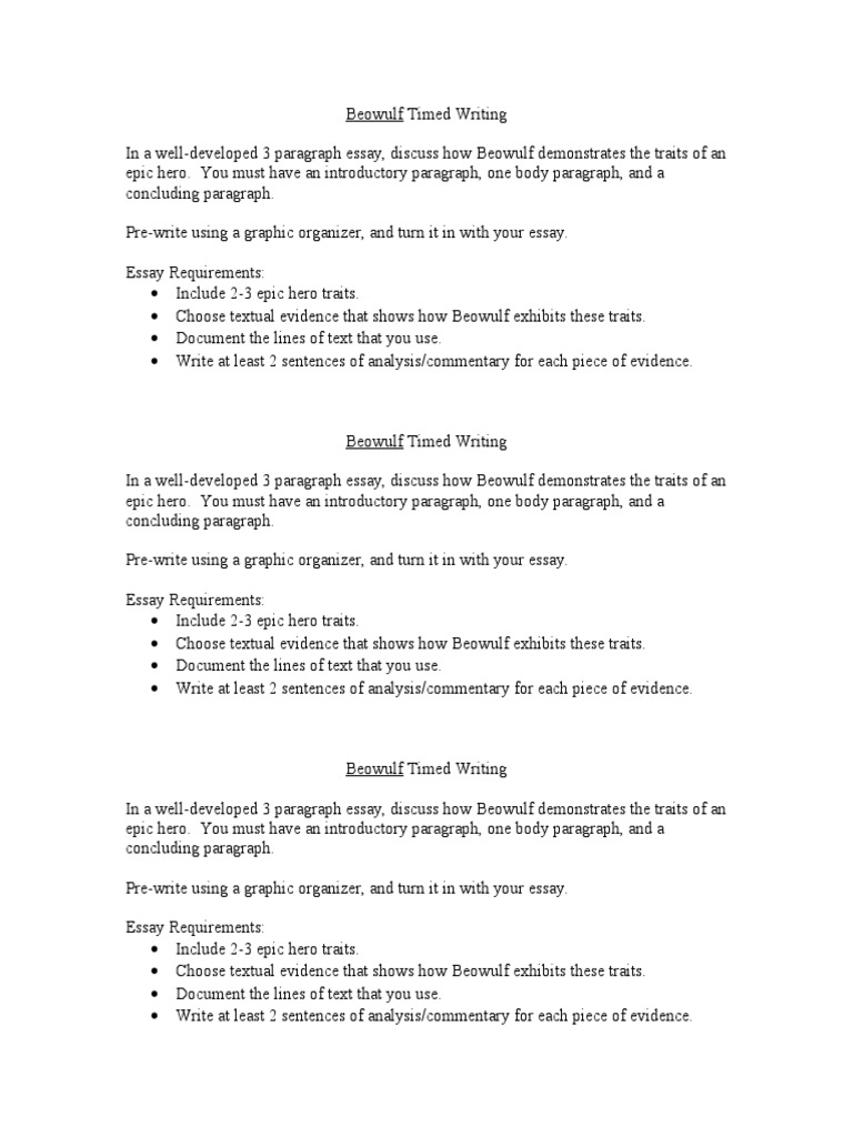 Beowulf Epic Hero Essay Guide | PDF | Language Arts & Discipline