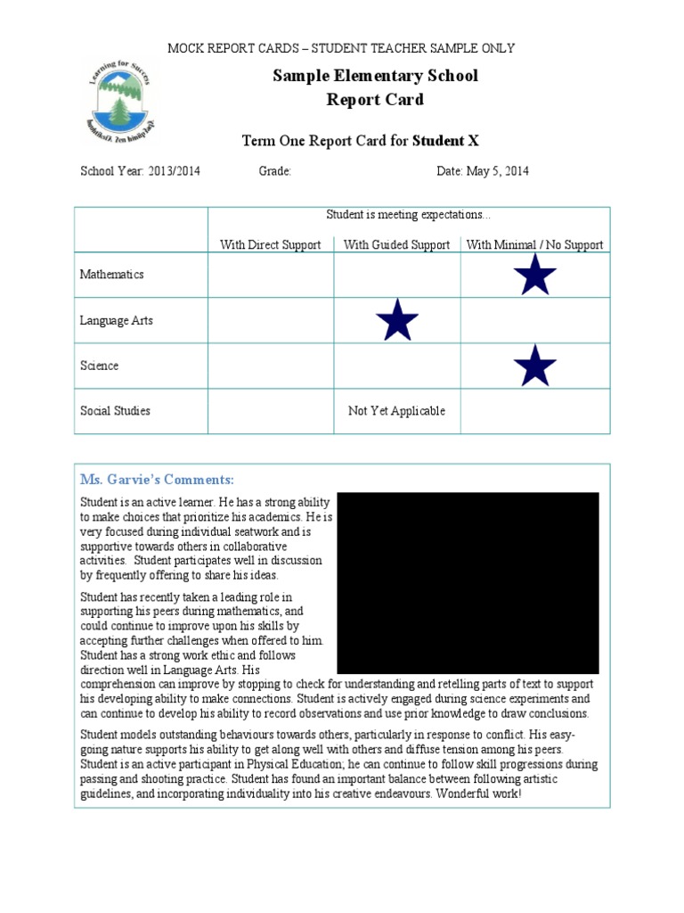 Mock Report Card Sample for Students | PDF | Business