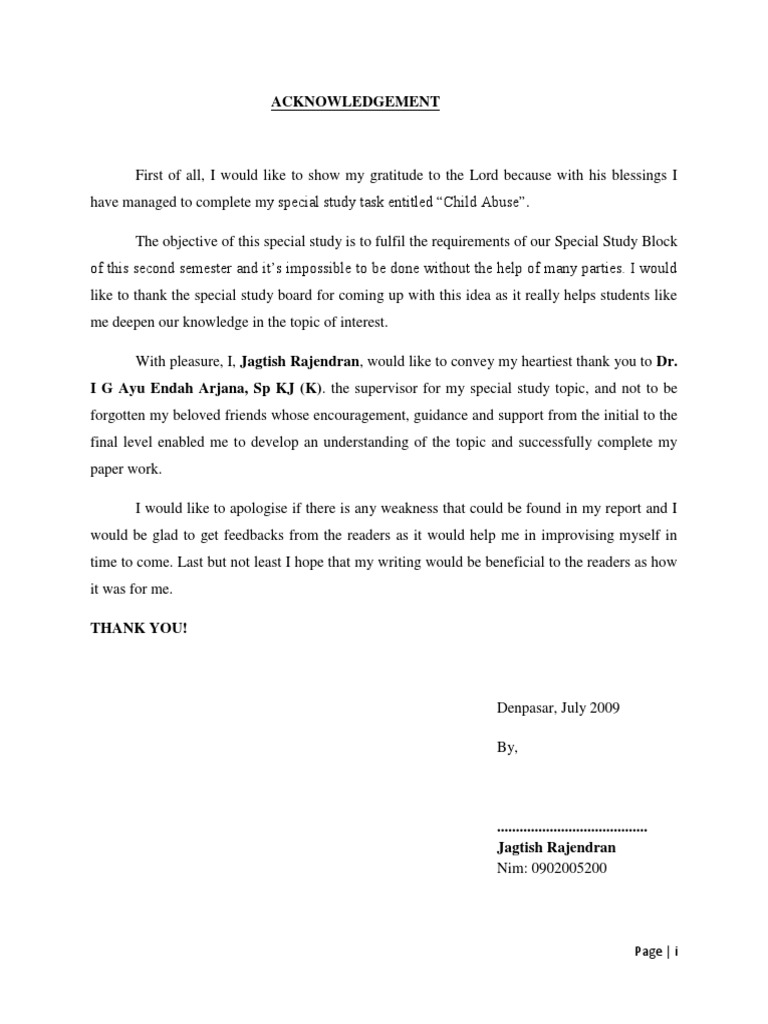 Acknowledgement | PDF | Career & Growth | Social Science