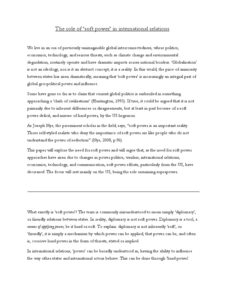 Soft Power's Role in Global Politics | PDF | Soft Power | Superpowers