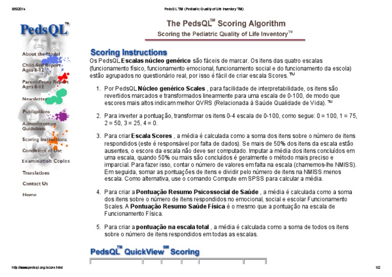 Manual PedsQL TM (Pediatric Quality of Life Inventory TM) | PDF