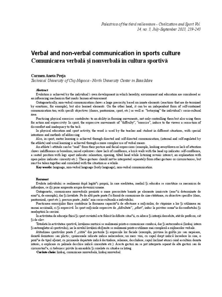 Comunicarea Verbalá Şi Nonverbalá Ín Cultura Sportivă: Verbal and Non-Verbal Communication in ...