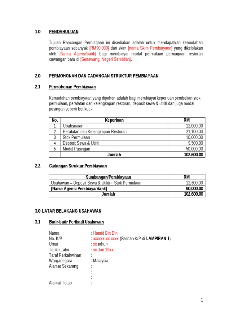 Contoh Rancangan Perniagaan Pdf - Riset