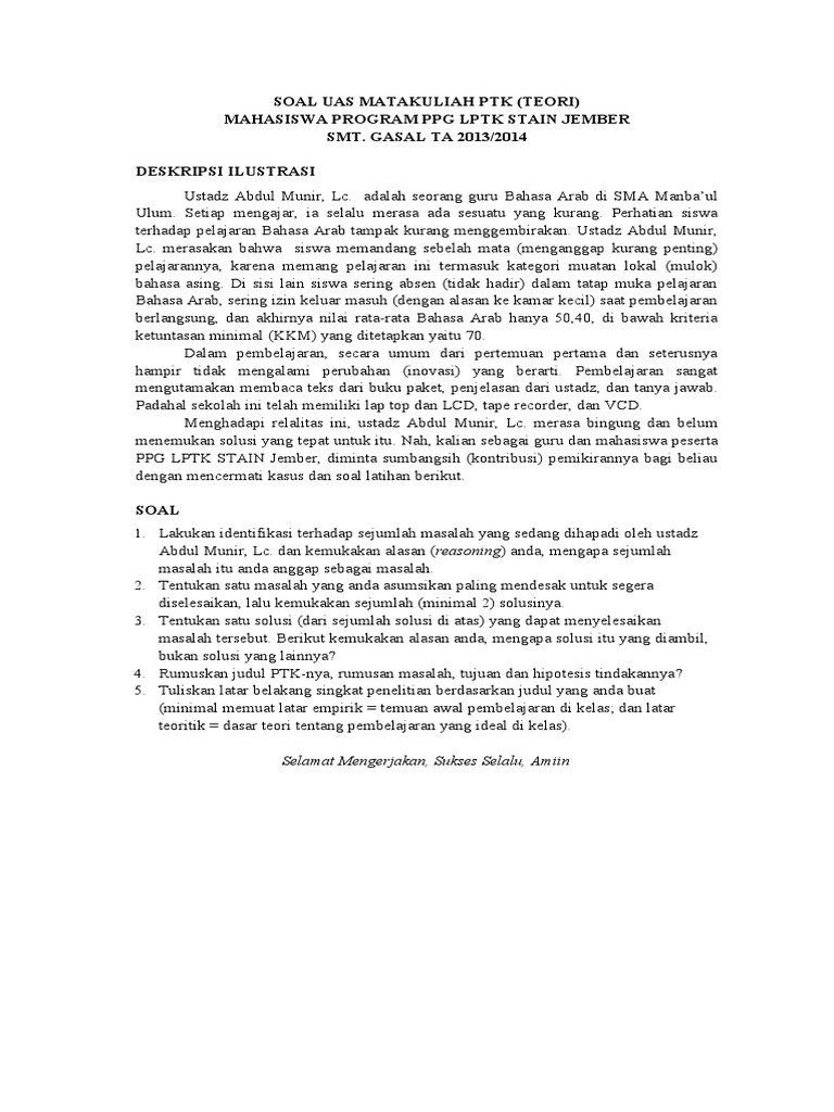 Soal Uas PTK PPG | PDF | Karier & Perkembangan | Seni & Disiplin Bahasa