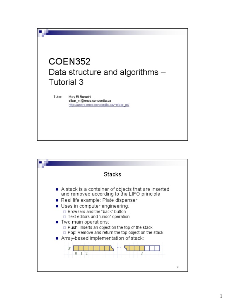 COEN352: Data Structure and Algorithms - Tutorial 3 | PDF | Queue ...