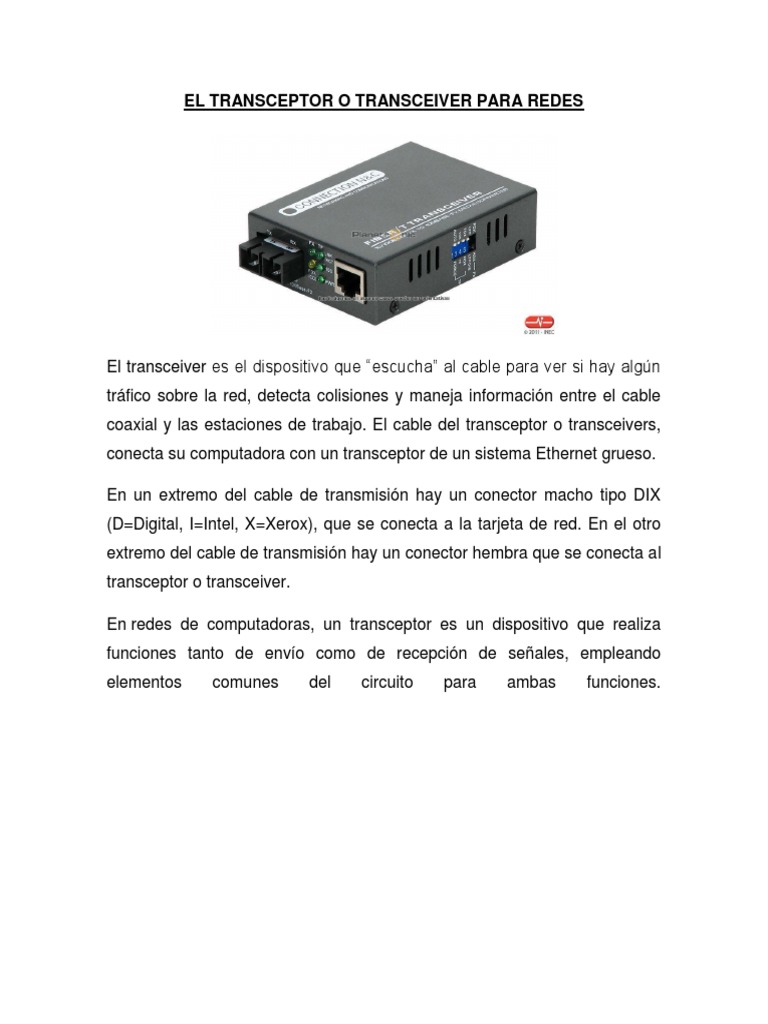 Transceptores en Redes: Funciones y Usos | PDF