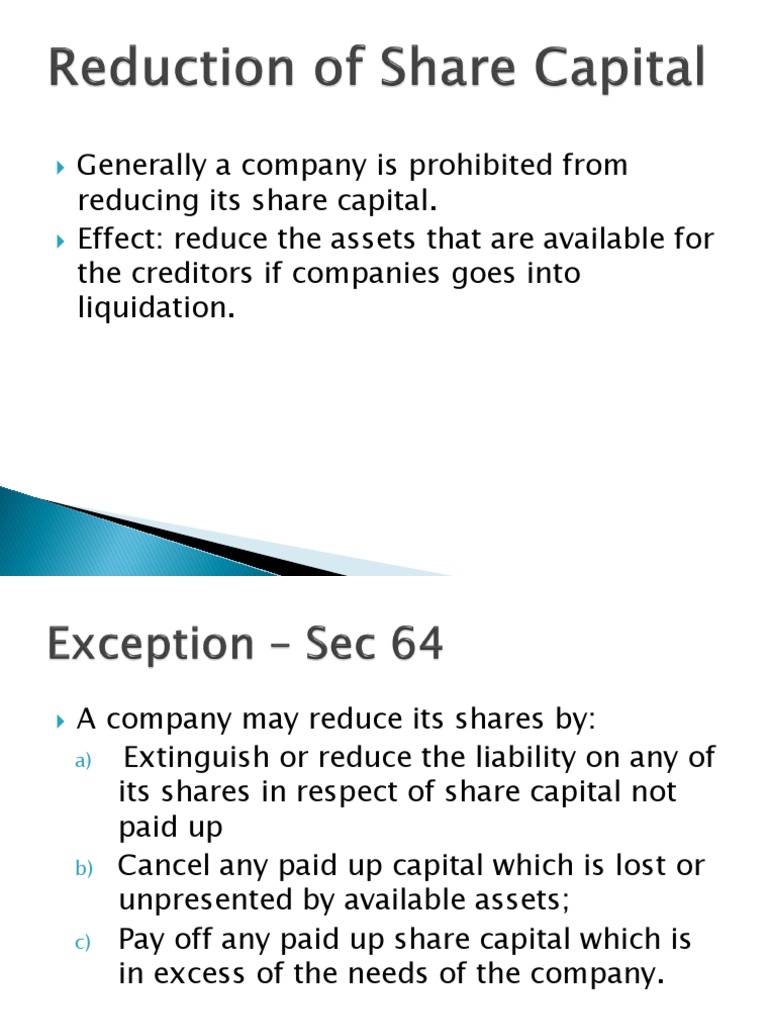 Reduction of Share Capital | Dividend | Corporations | Free 30-day ...