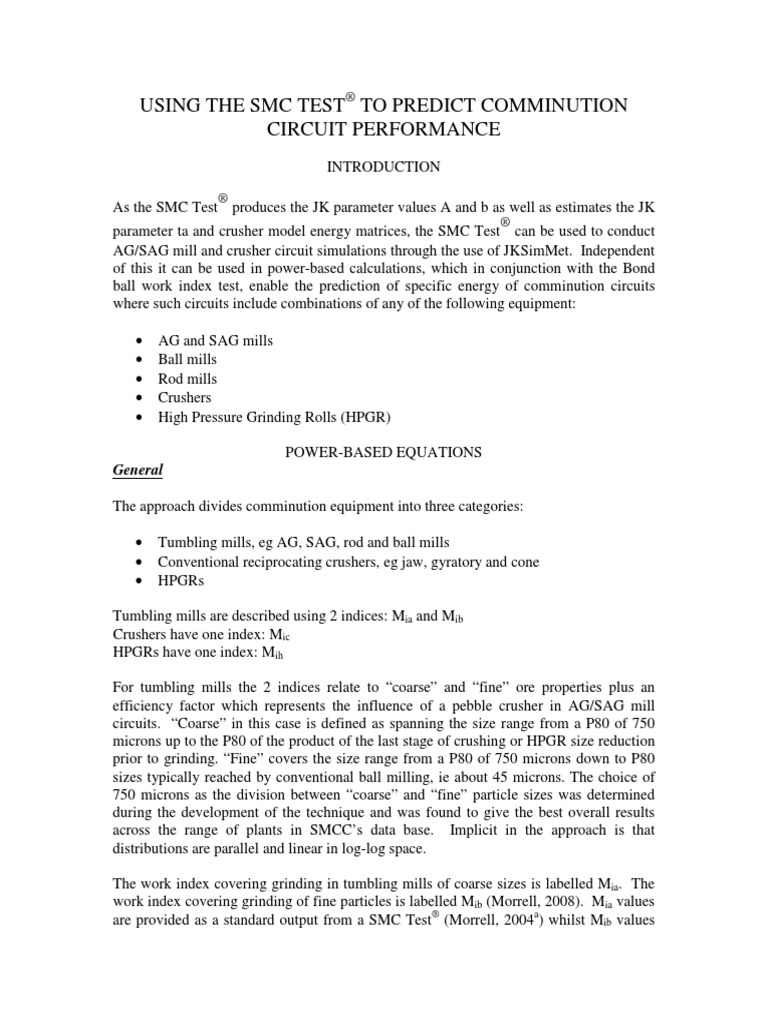 Using The SMC Test To Predict Comminution Circuit Performance | PDF ...