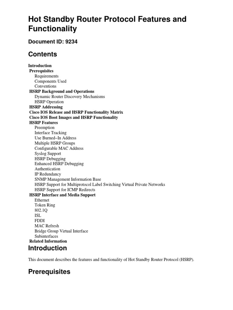 Hot Standby Router Protocol Features and Functonality From Cisco | PDF ...