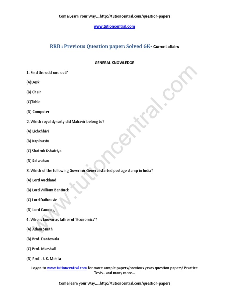 RRB - Solved Sample Paper - General Knowledge | PDF | Nature