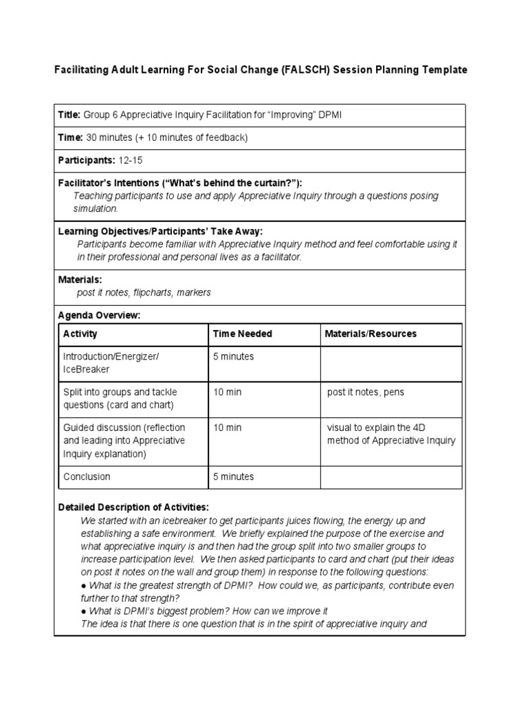 Facilitation Lesson Plan | PDF | Inquiry | Facilitator